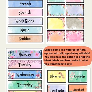 Editable Classroom Decor | Floral | Watercolor | Schedule | Labels ...