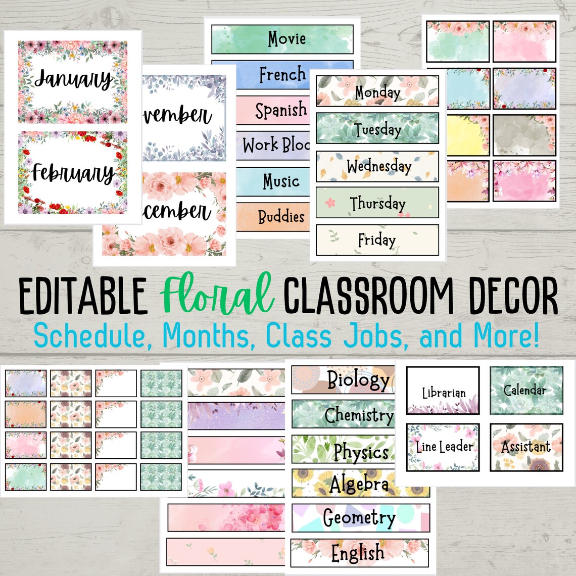 Editable Classroom Decor | Floral | Watercolor | Schedule | Labels ...