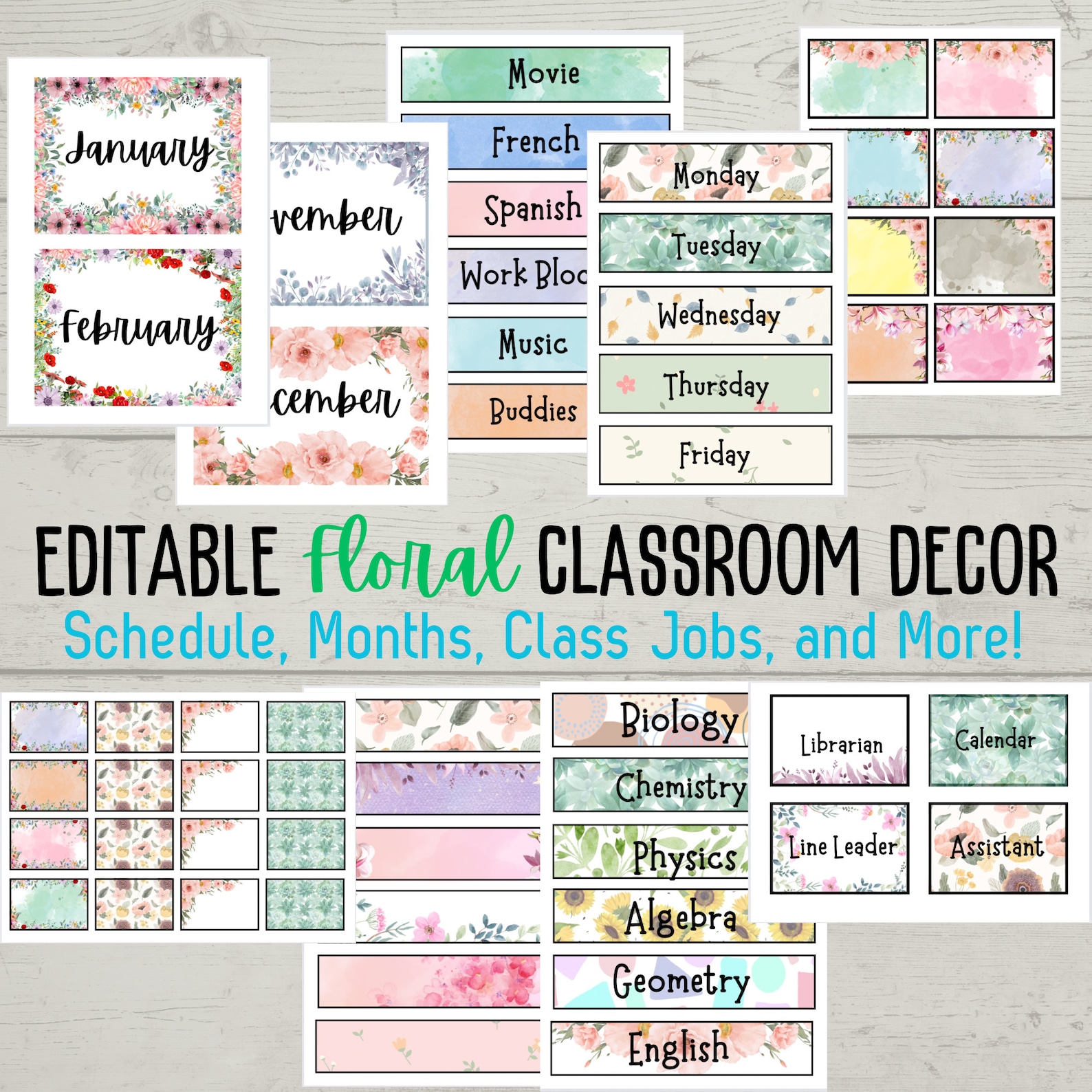 Editable Classroom Decor | Floral | Watercolor | Schedule | Labels ...