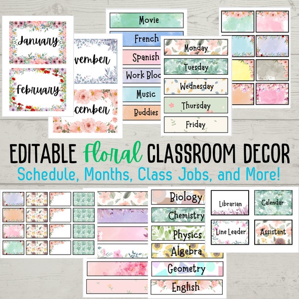 Editable Calendar for Teacher Classroom Office Wall Watercolor Canva ...