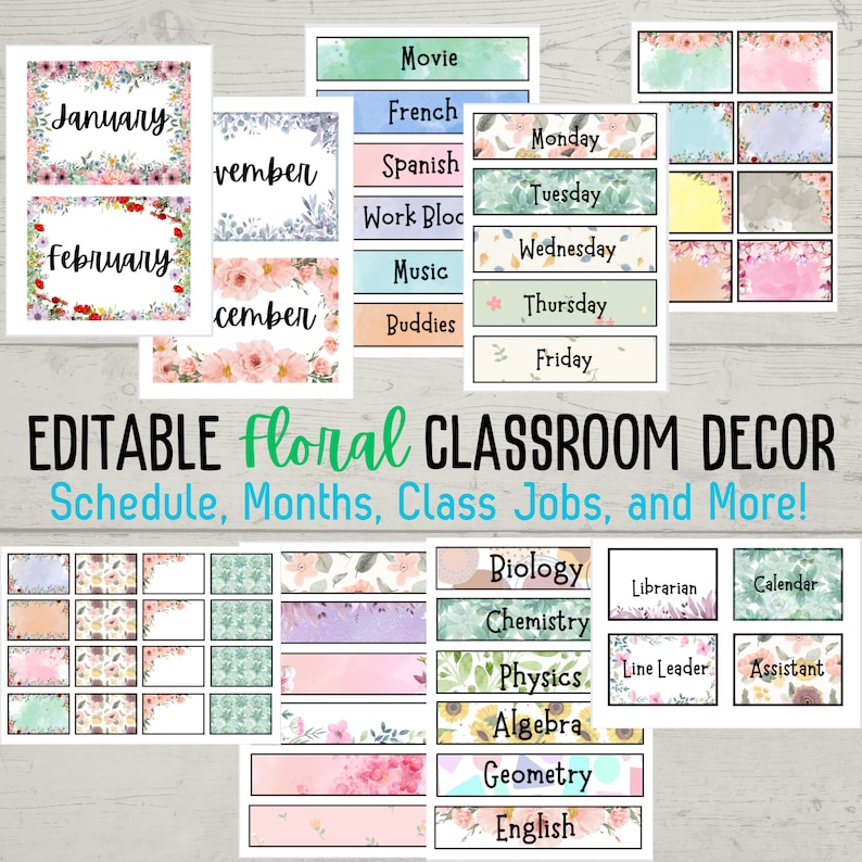 Editable Classroom Decor | Floral | Watercolor | Schedule | Labels ...