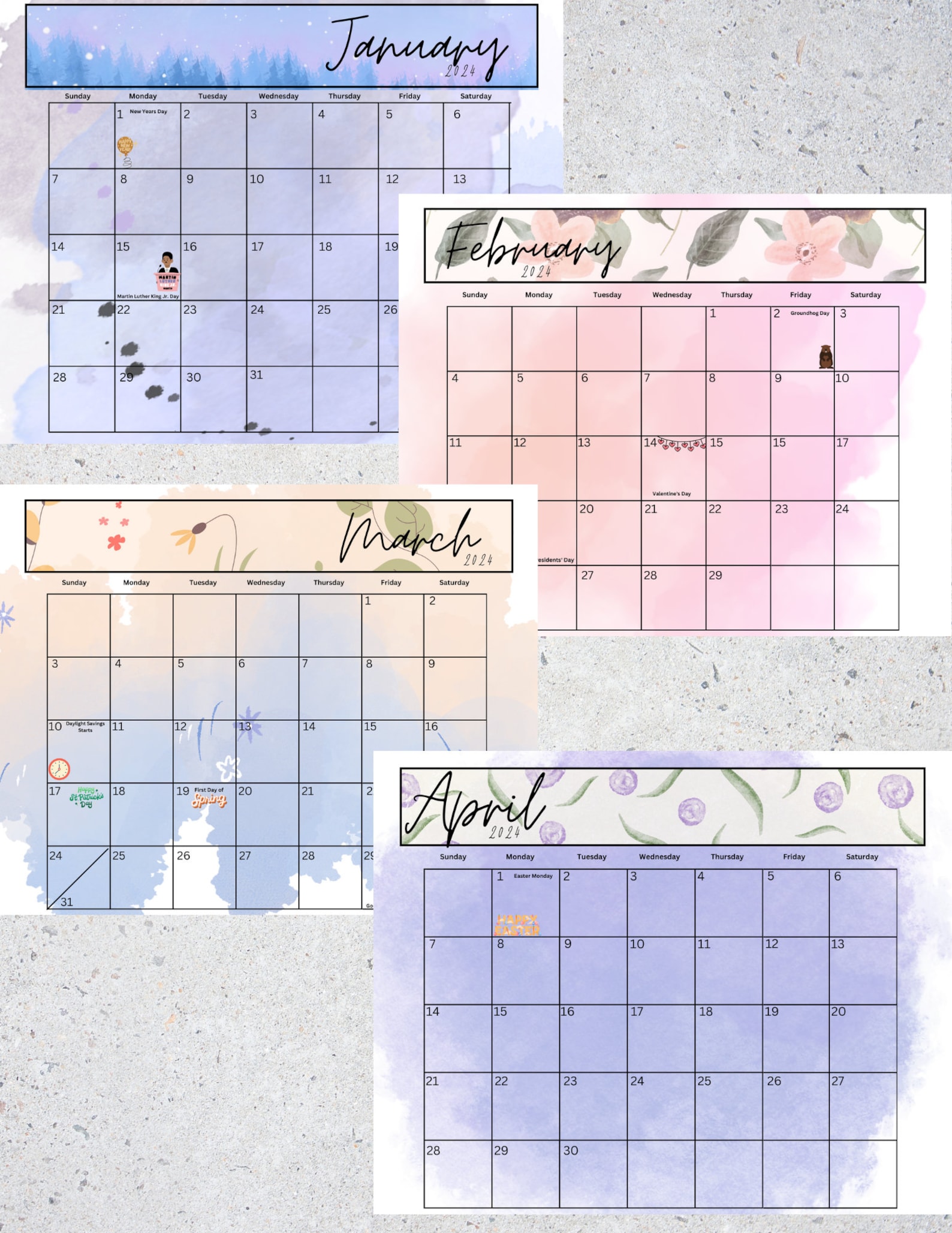 Editable Calendar for Teacher Classroom Office Wall Watercolor Canva ...