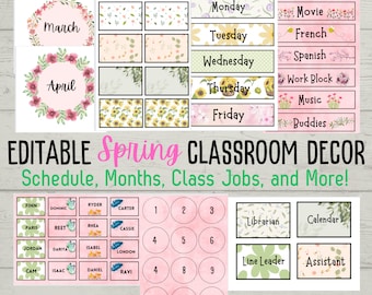 Editable Classroom Decor | Floral | Watercolor | Schedule | Labels ...