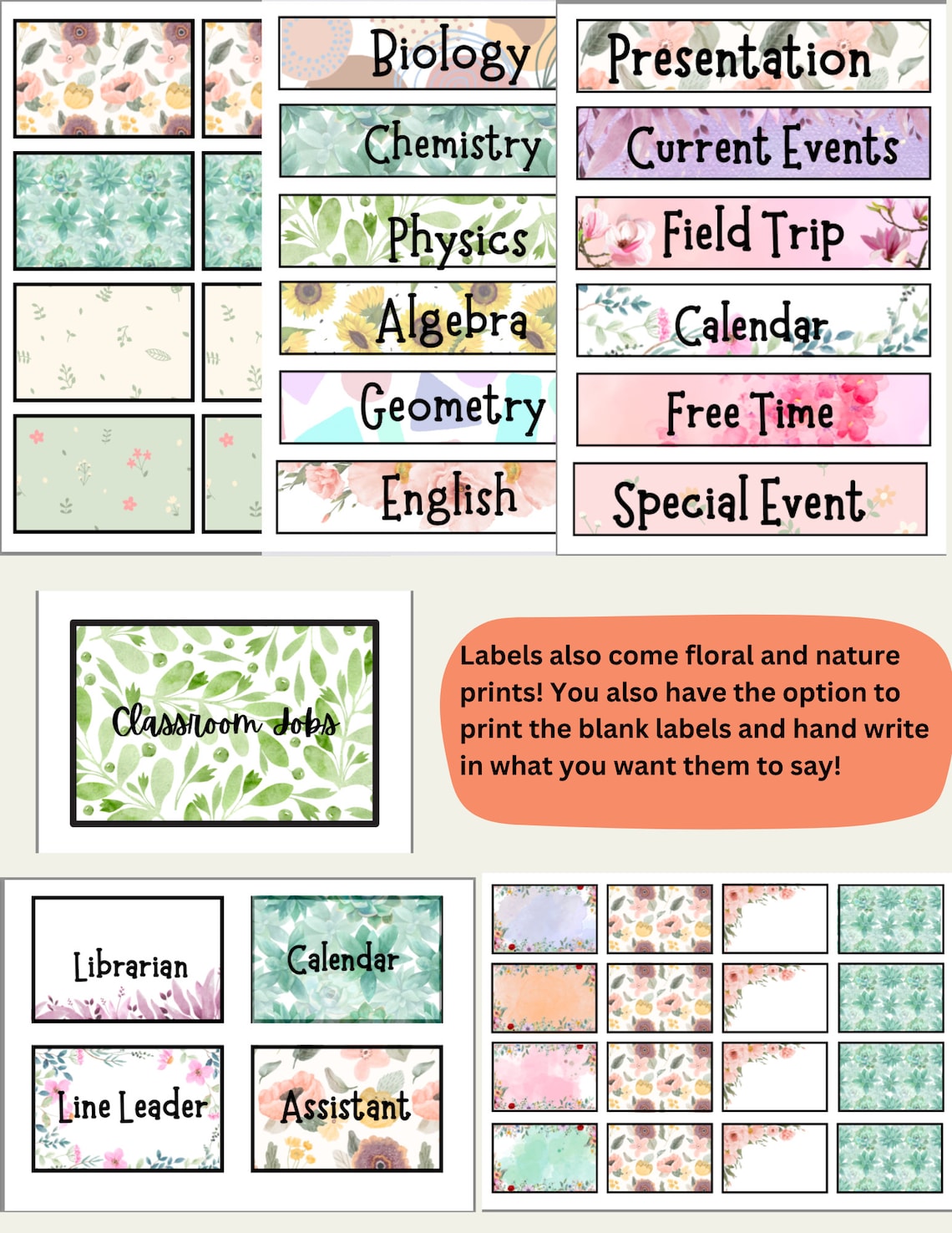 Editable Classroom Decor | Floral | Watercolor | Schedule | Labels ...