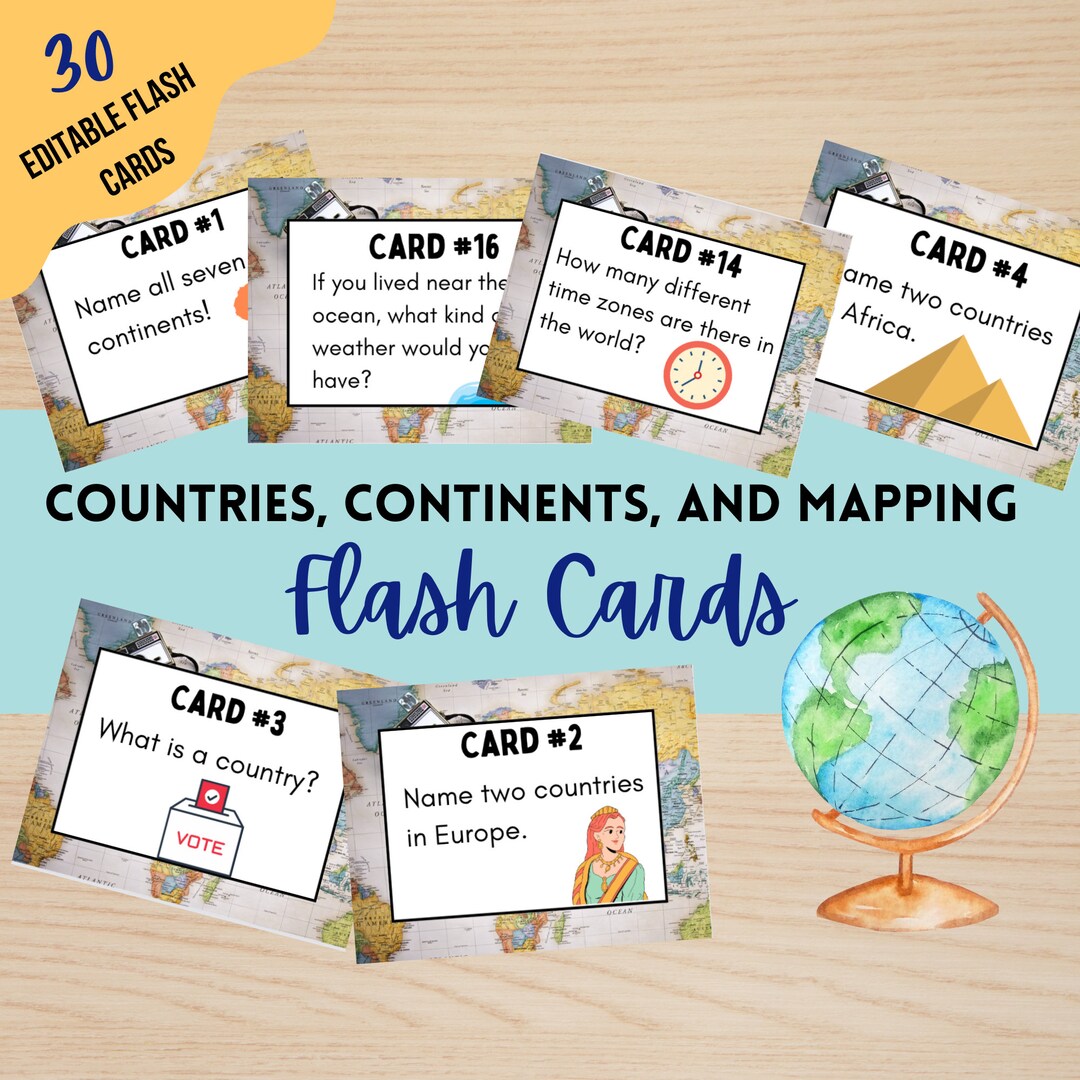 Continents, Countries, and Mapping | Flash Cards | Student Activity ...