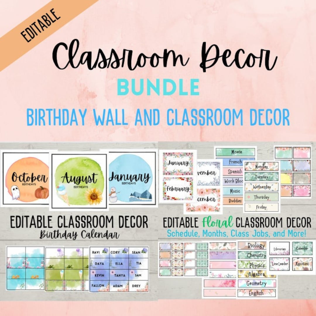Editable Classroom Decor | Birthday Wall | Floral | Watercolor ...