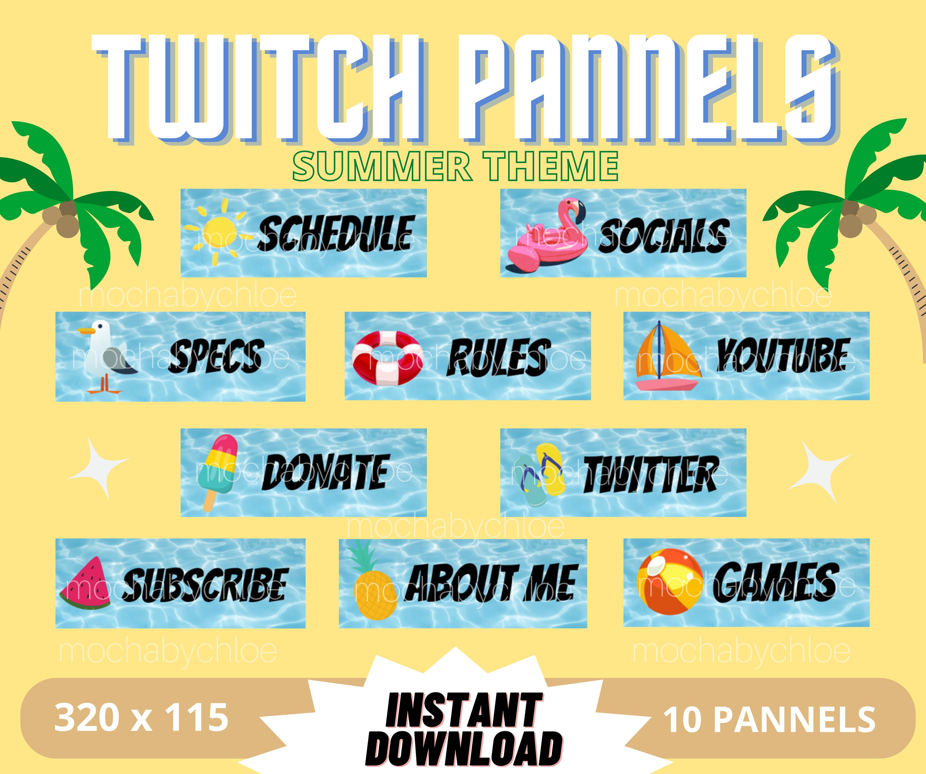 10x Twitch Panels / SUMMER THEME / Pool Water / Floaty / - Etsy