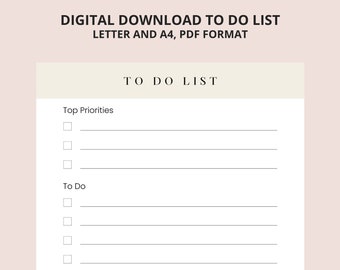 Printable to Do List Digital Download Weekly Checklist Daily Checklist ...