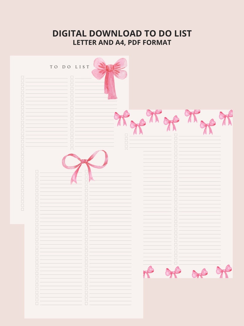 Set of 3 Coquette to Do List Digital Download - Minimal Daily Checklist ...