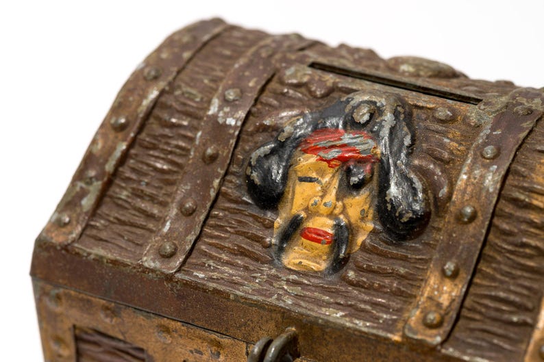 Vintage Pirate Treasure Chest, 4", Bank, Hasp, Hinged Top, Ahoy Matey ...