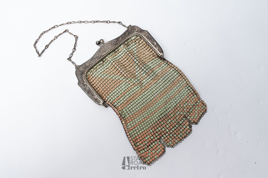 Vintage Metal Mesh Purse, Enamel, Green and Pink, Whiting & Davis - Etsy