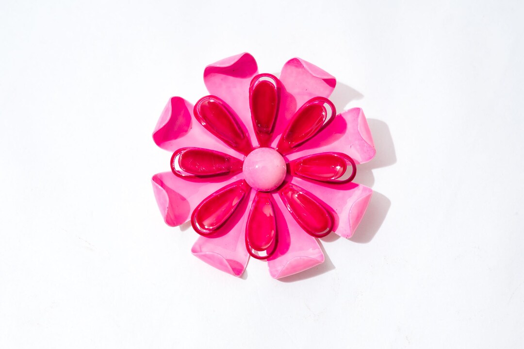Vintage Enamel Flower Pin, Pink on Pink - Etsy