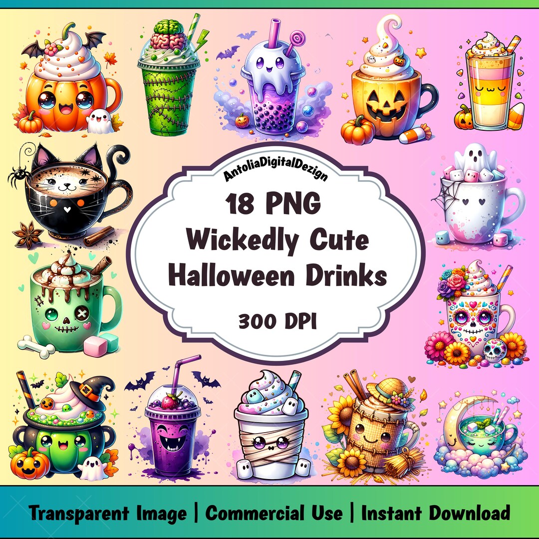 Wickedly Cute Halloween 18 Clipart – PNG Set, High-res 300 DPI ...