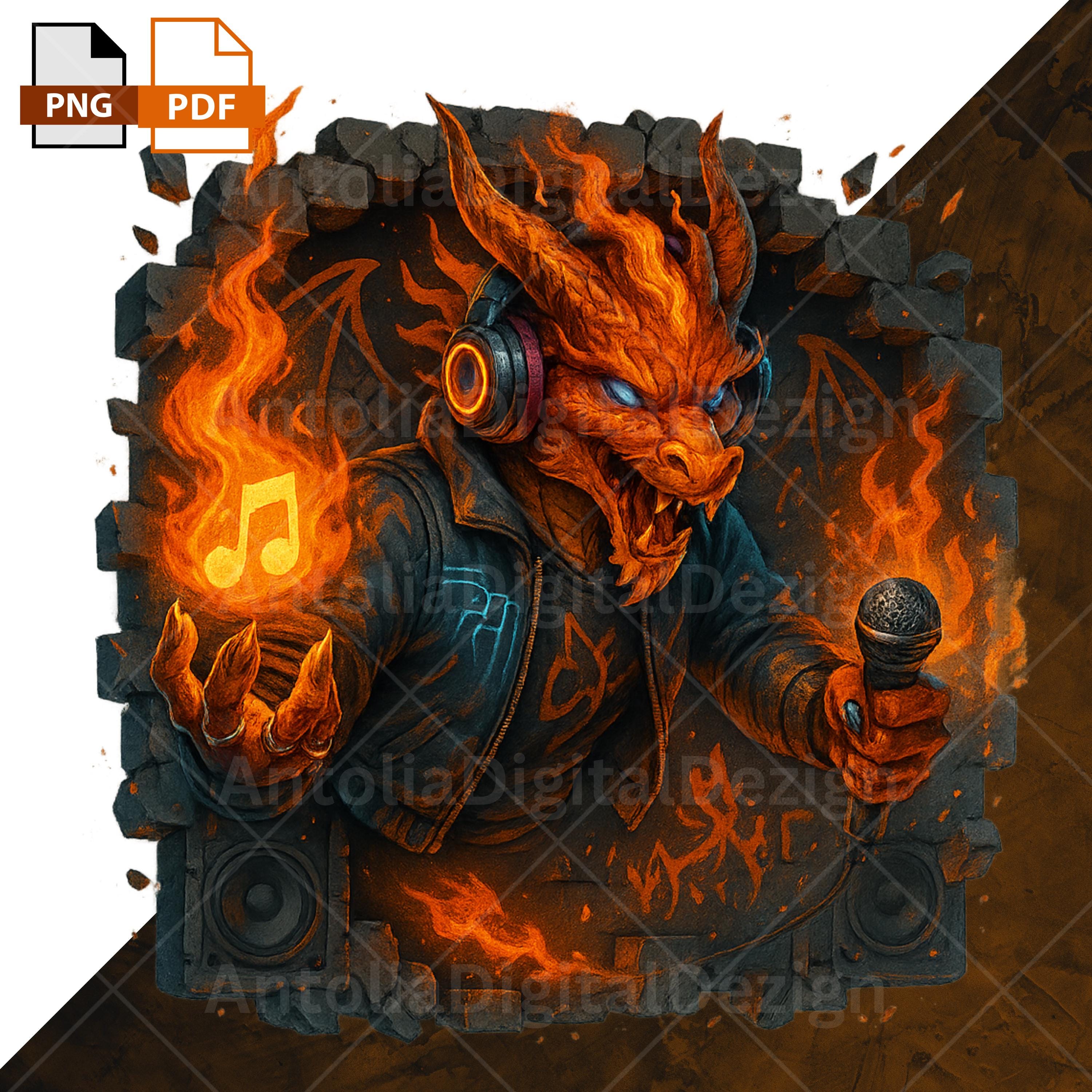 Flame Rap Dragon Png, Fire-spitting DJ Dragon PNG, Urban Fantasy ...