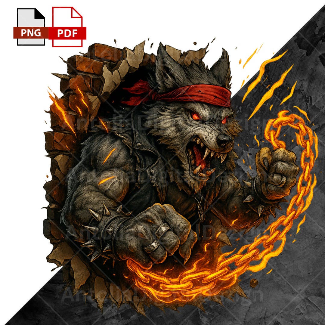 Fierce Werewolf Graffiti PNG, Flaming Chain Wolf Clipart, Fire Wolf ...