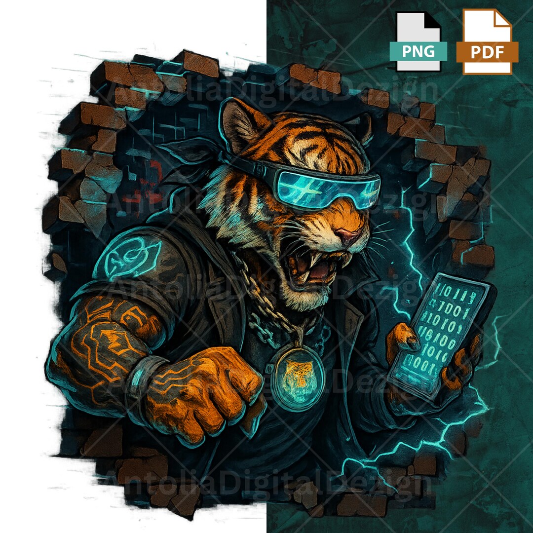 Cyberpunk Hacker Tiger Clipart – Digital Tiger PNG, Tech Graffiti ...