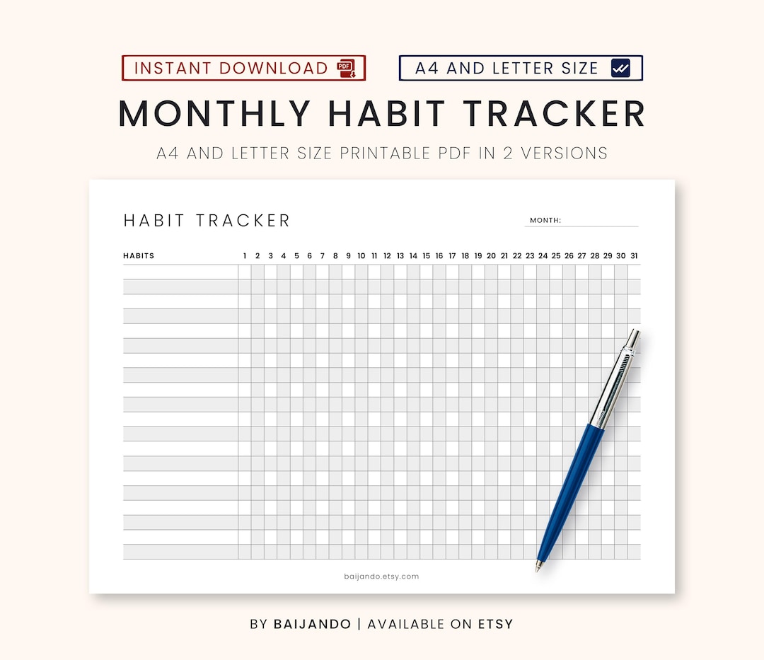Printable Monthly Habit Tracker, Routine & Goal Planner, 30 Day Habit ...