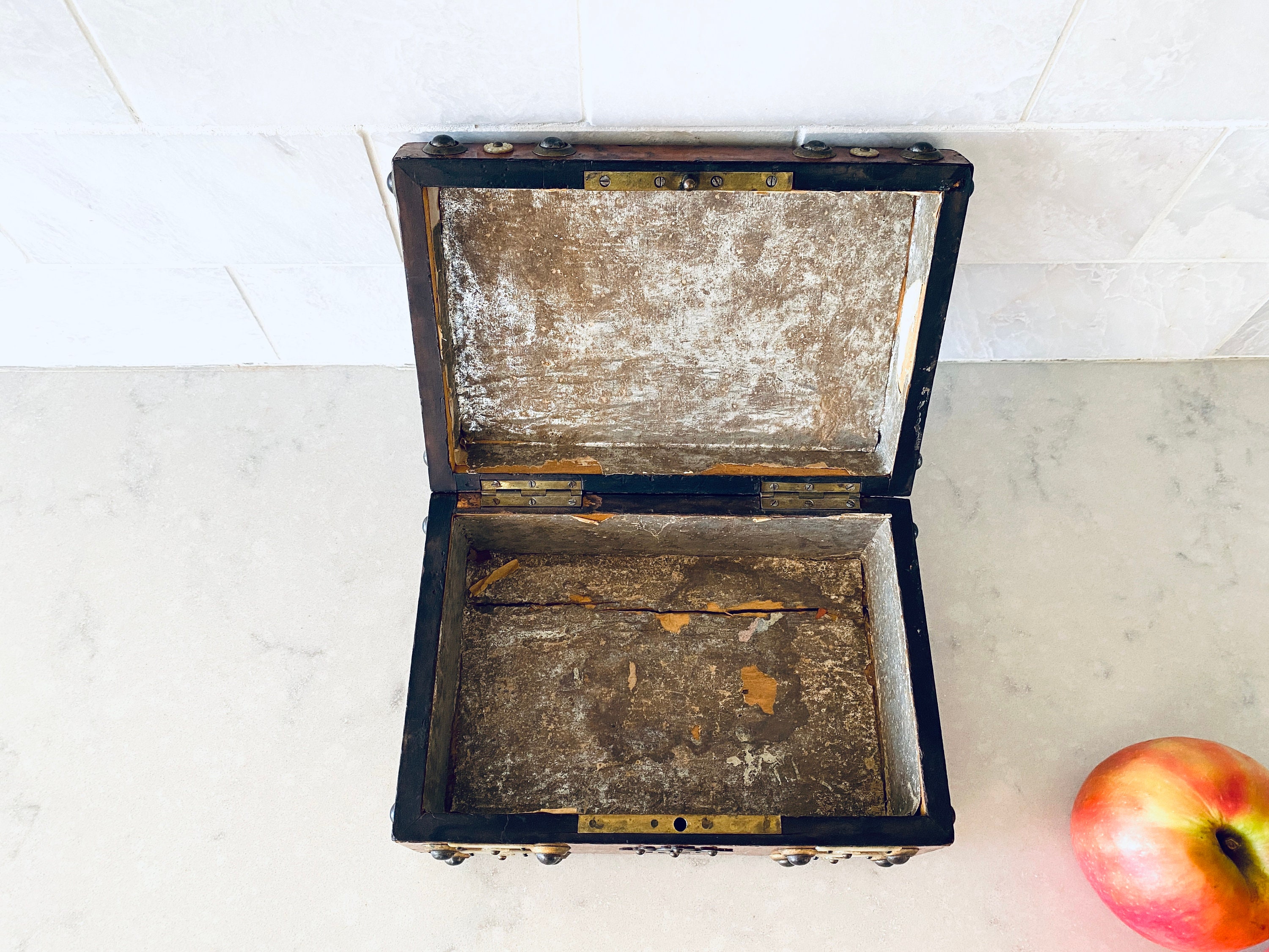 1860s Burl Walnut and Engraved Brass Dome-sewing Box With Mother-of ...