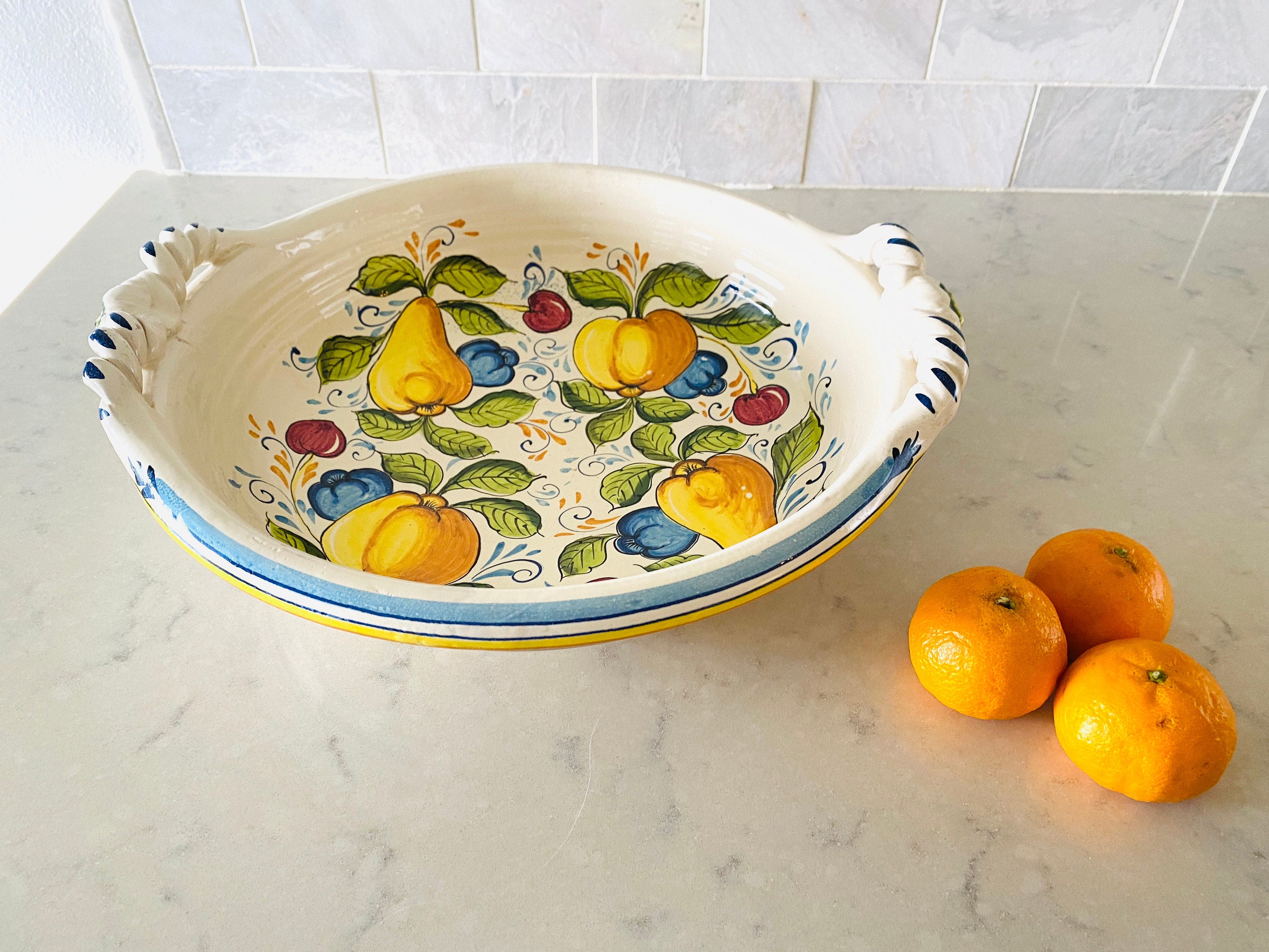 Vintage Italian Bowl, Made in Italy, Majolica Faience, 14 Inches in ...