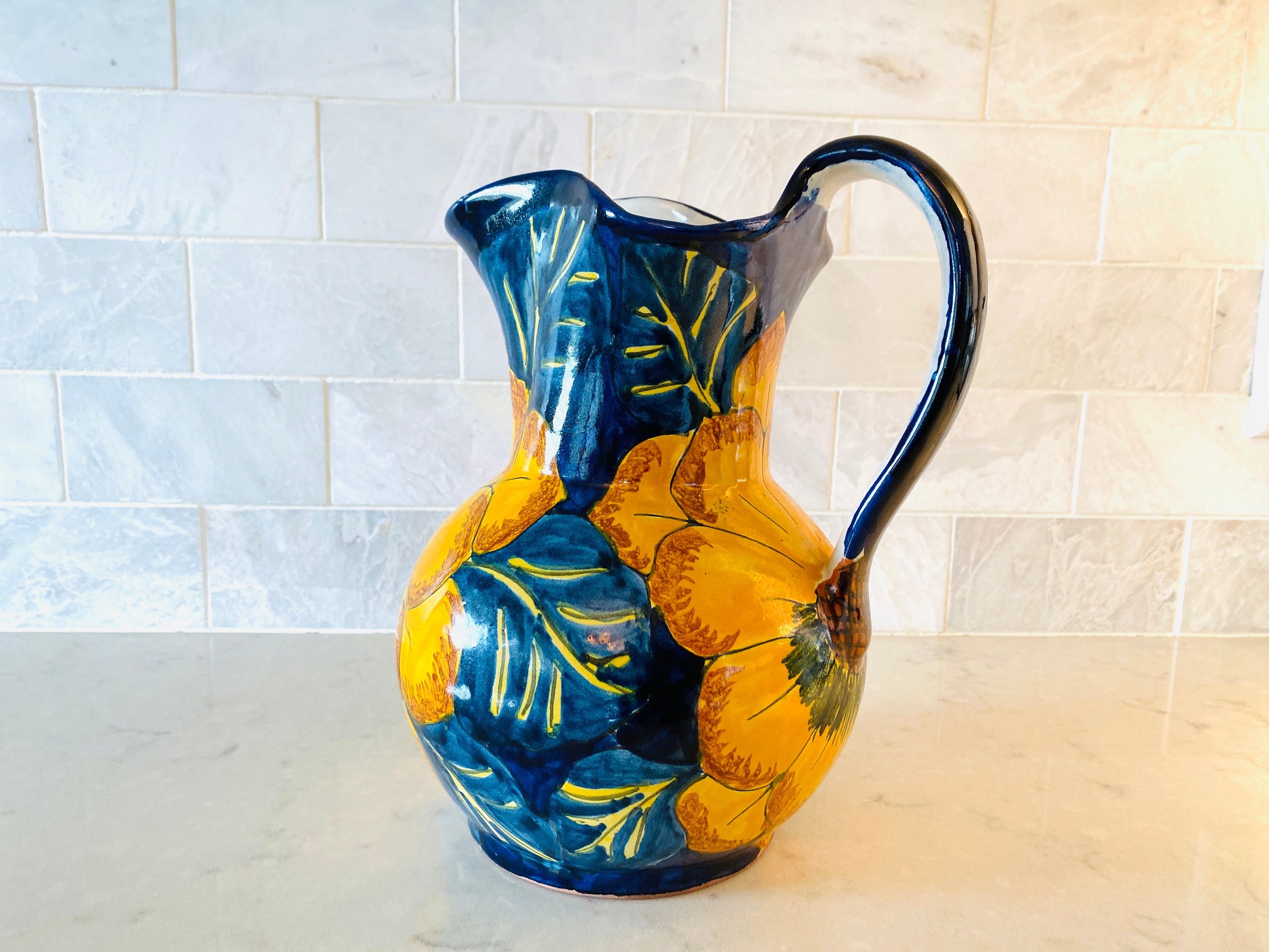 Stunning Vintage Sunflower Talavera Pitcher or Flower Vase - Etsy