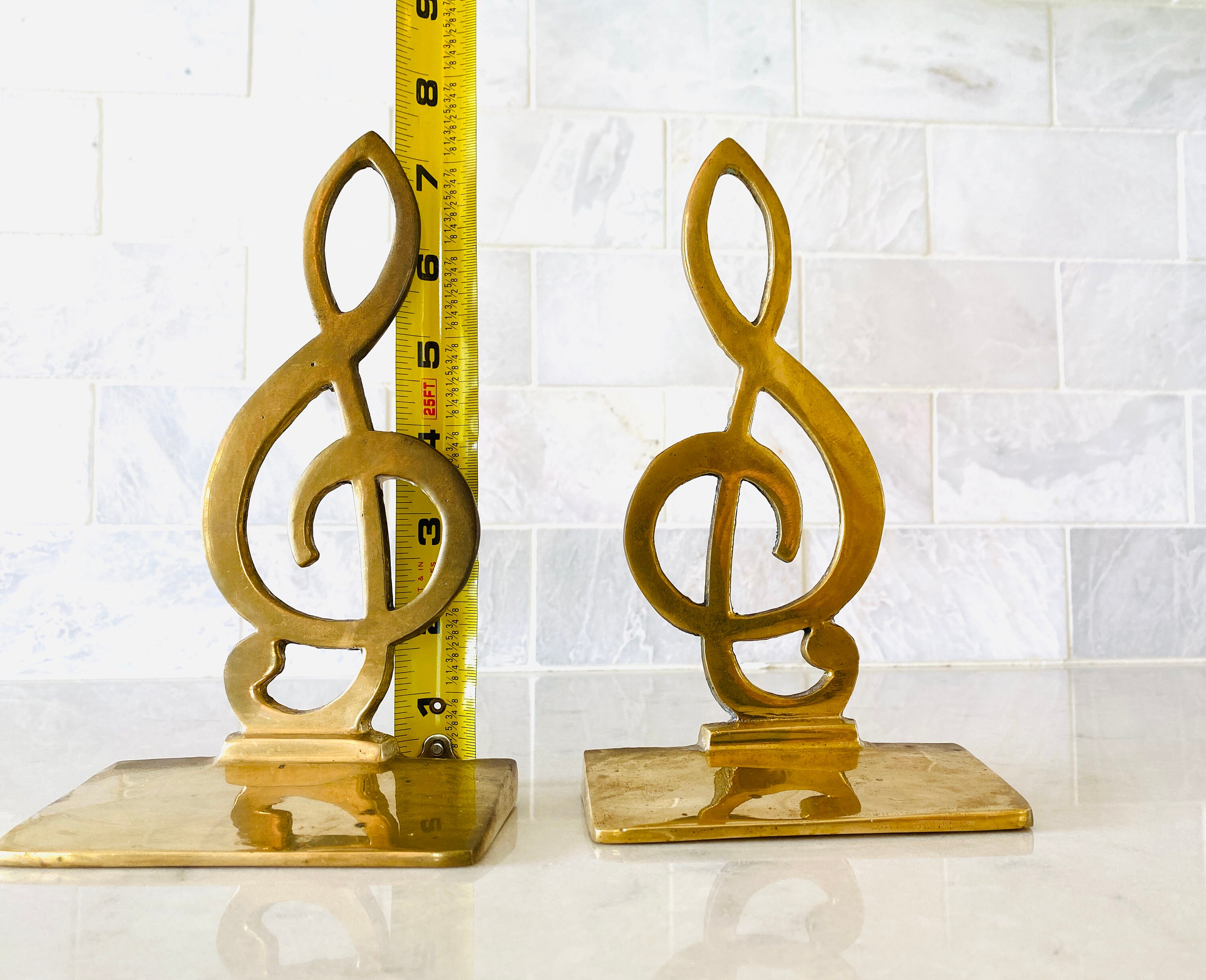Pair of Vintage Brass Treble Clef Bookends, Beautiful and Useful Decor ...