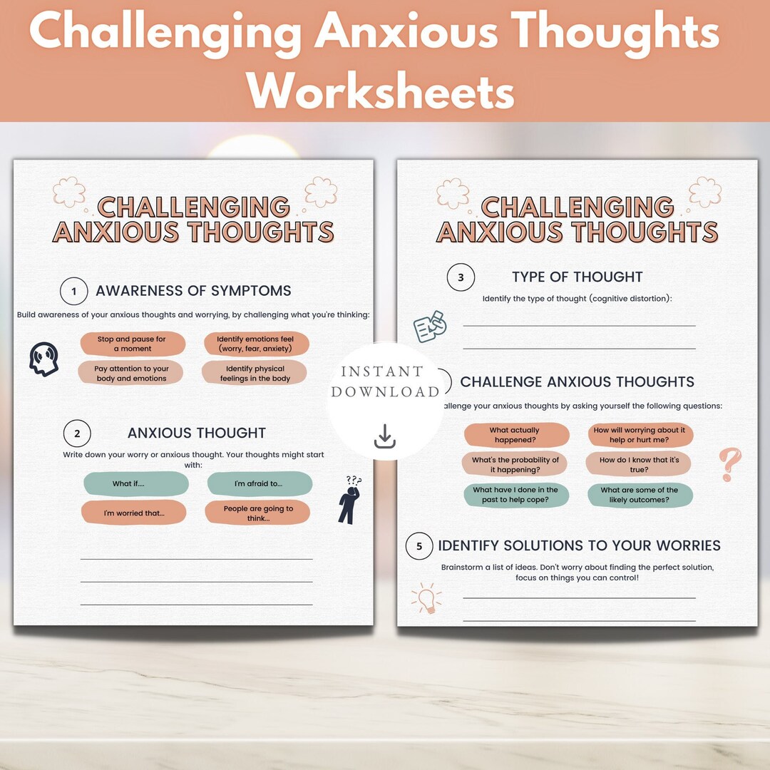 Challenging Anxious Thoughts Worksheet Anxiety Worksheets - Etsy