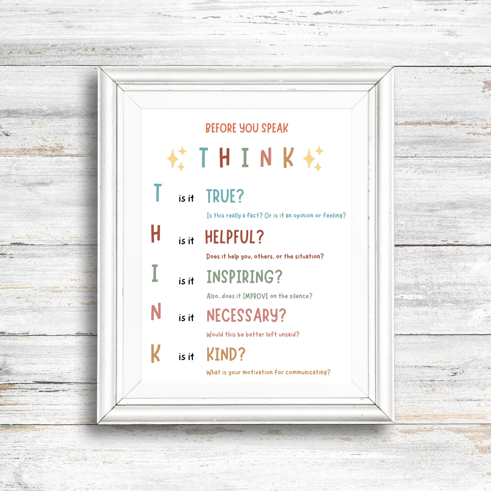 Think Before You Speak Sign | Kids Motivational Wall Art | Counselor ...