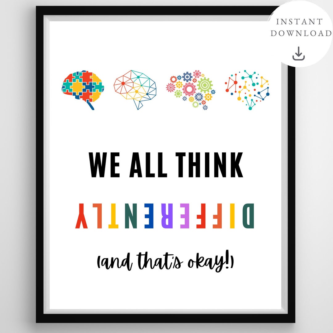 We All Think Differently Poster, Neurodiversity Poster, Neurodivergent ...