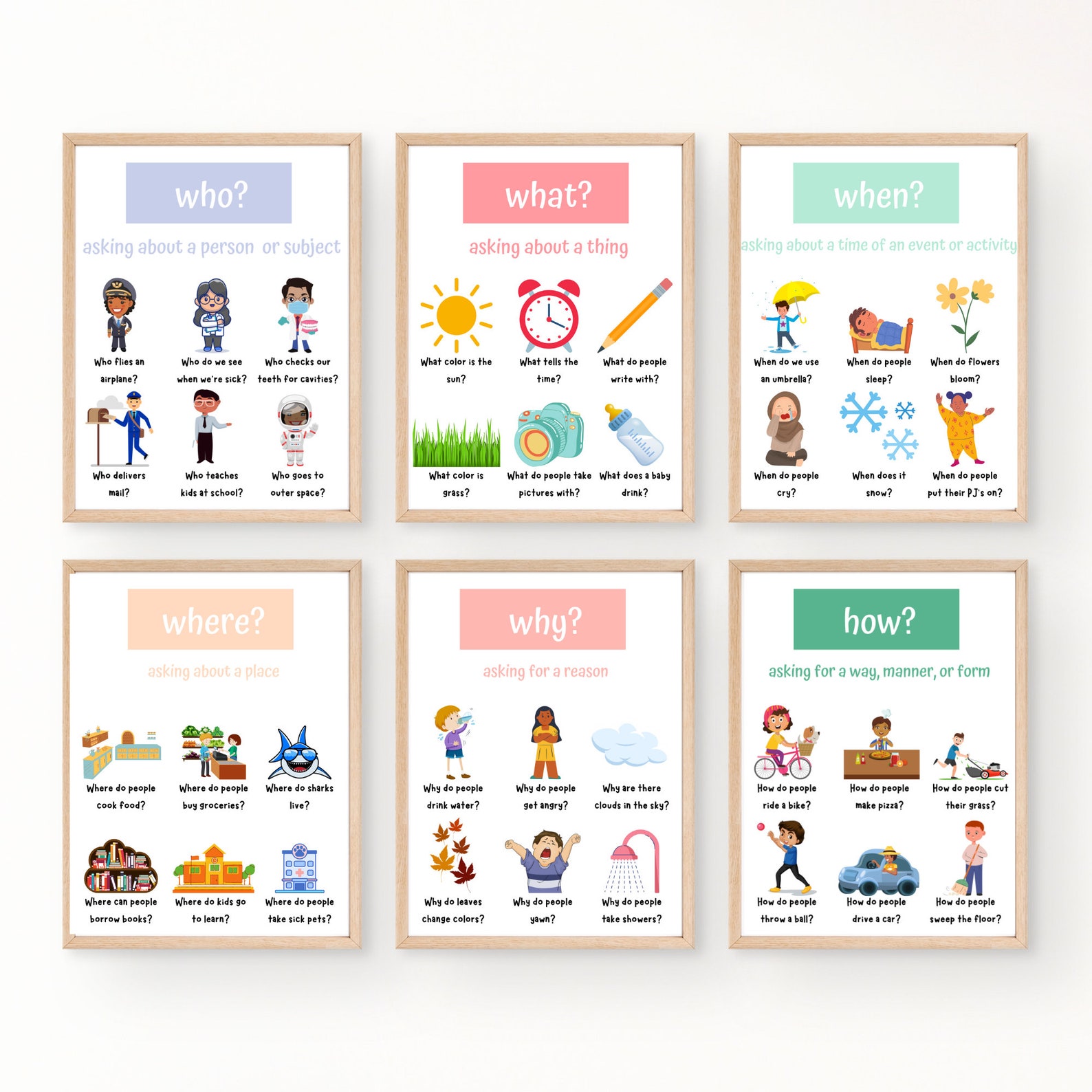 WH Questions Posters 6 WH Question Signs Who Questions - Etsy