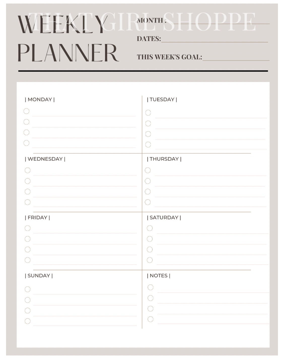 Weekly Goal Setting Planner That Girl Aesthetic - Etsy