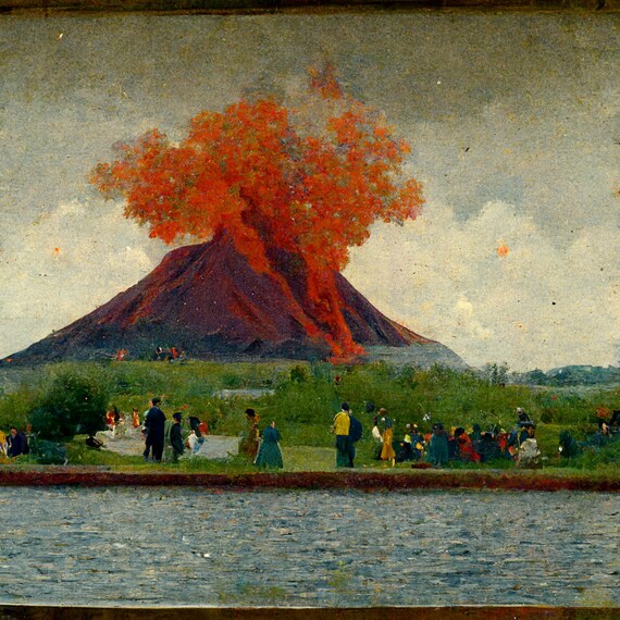 AI Georges Seurat Volcano - Etsy