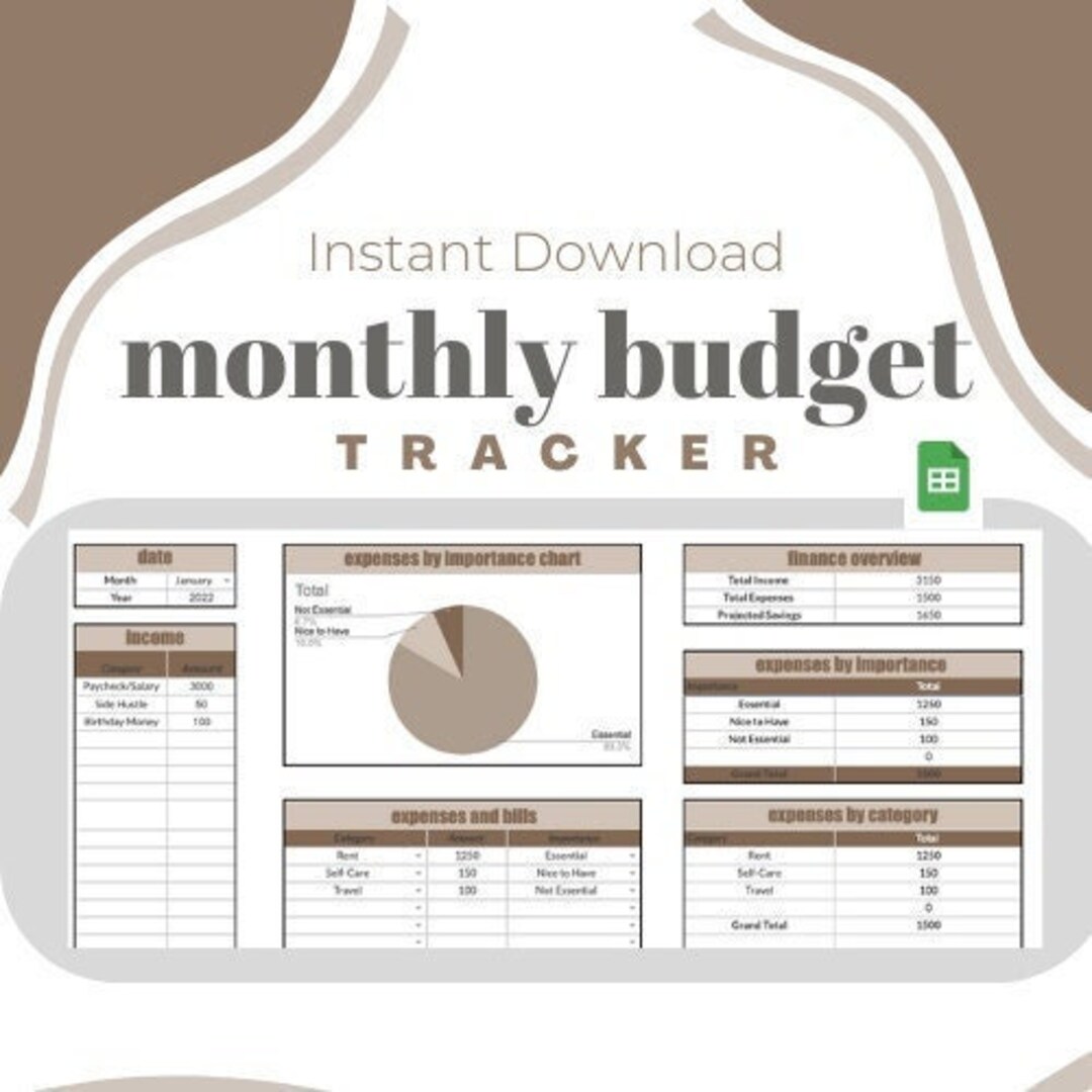 Digital Google Sheets Monthly Budget Tracker, Financial Template ...