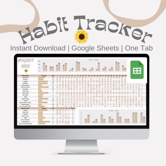 Habit Tracker for Google Sheets Digital Daily Productivity - Etsy