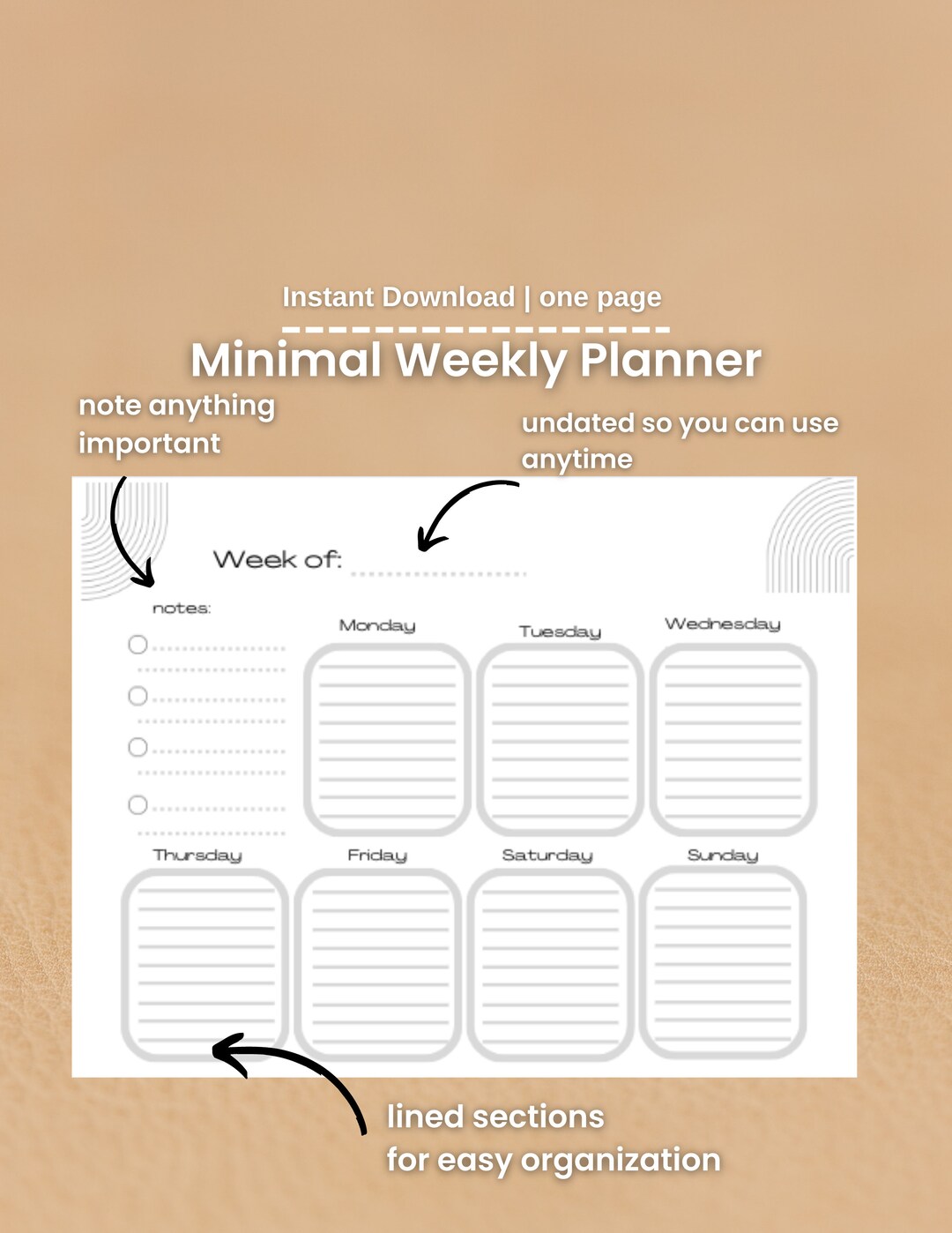 Minimal Weekly Printable Planner, To-do List, Undated - Etsy