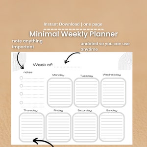 Minimal Weekly Printable Planner, To-do List, Undated - Etsy