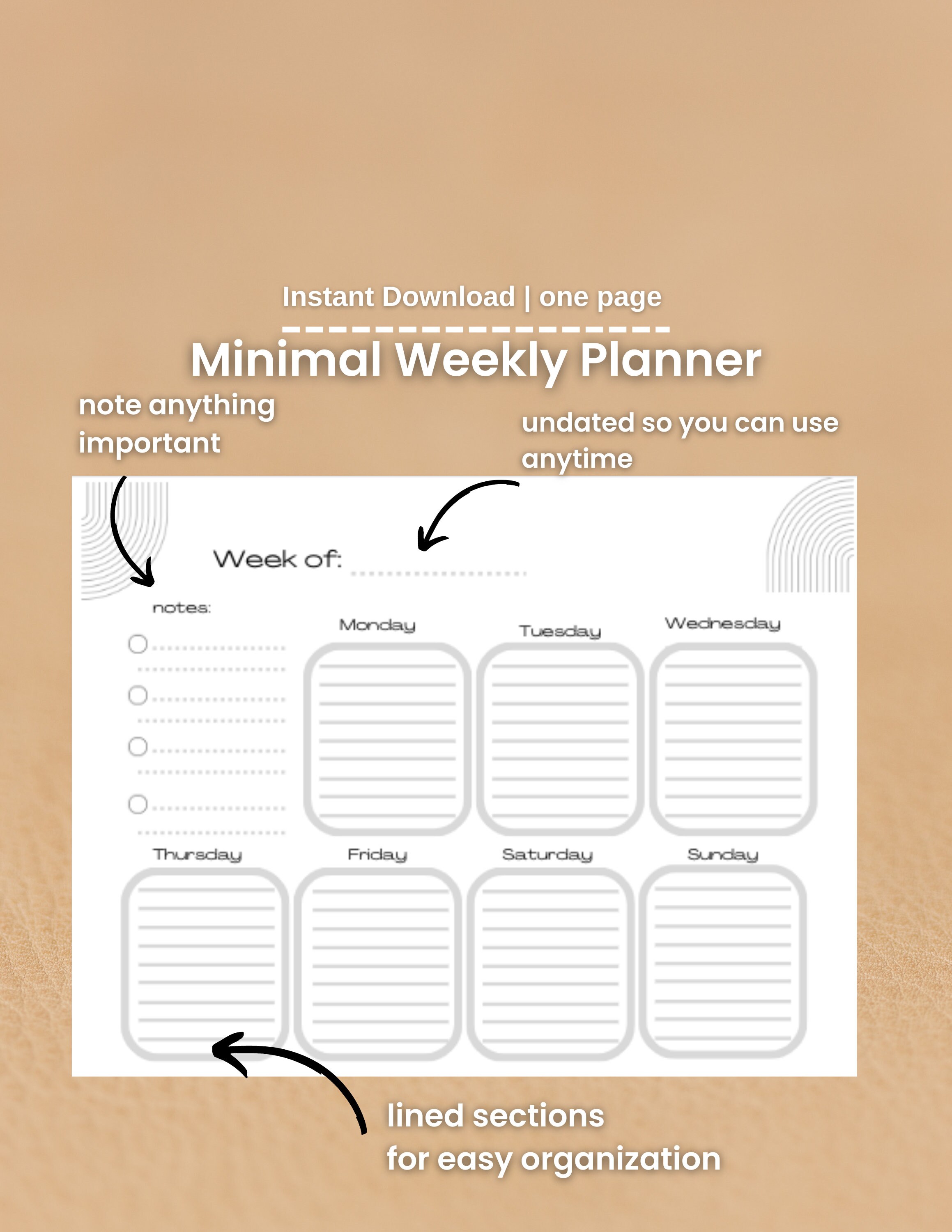 Minimal Weekly Printable Planner, To-do List, Undated - Etsy