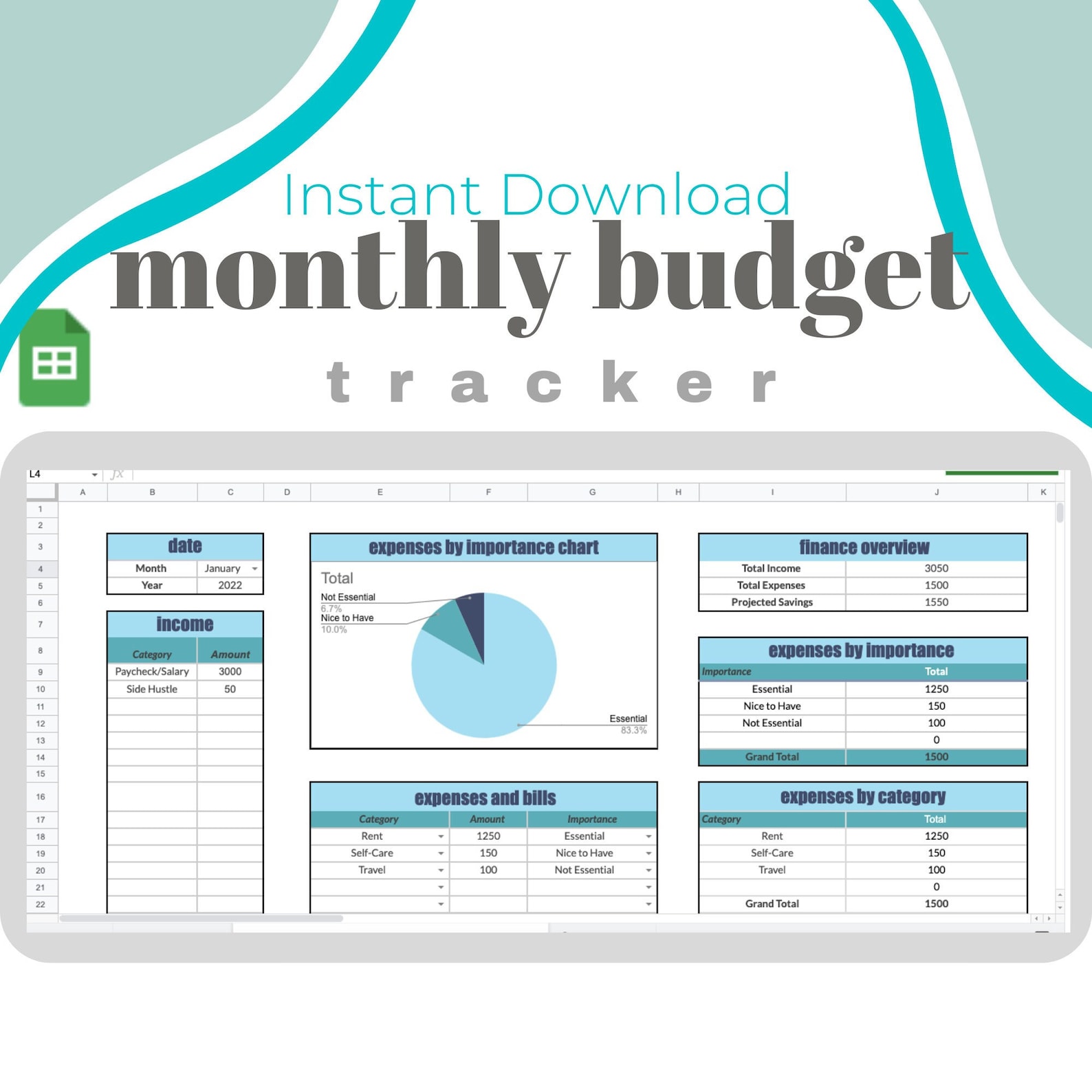 Google Sheets Budget Planner, Monthly Budget Spreadsheet, Expense ...