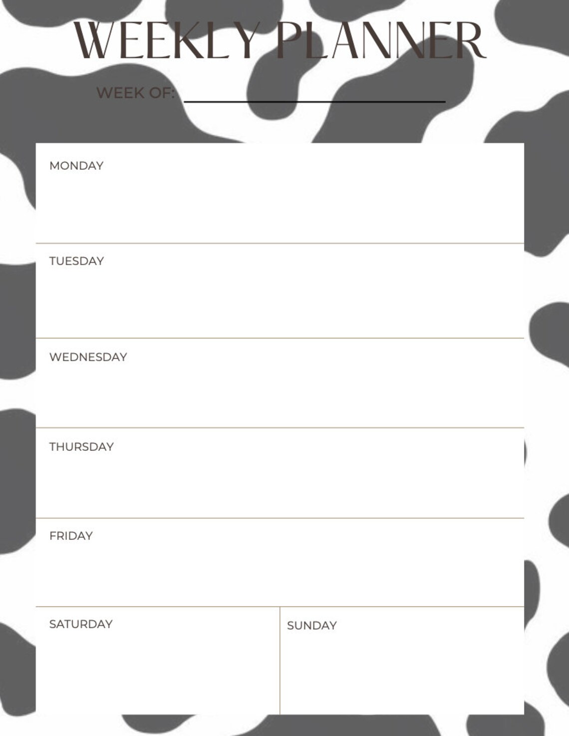 Cow Print Weekly Planner printable & Goodnotes Friendly - Etsy