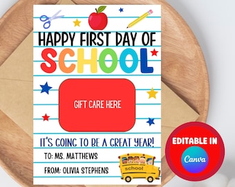 Printable First Day of School Gift Card Holder, Welcome Back to School ...