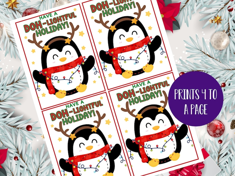 Christmas Play Doh Holder Penguin, Printable Holiday Class Gifts, Play ...