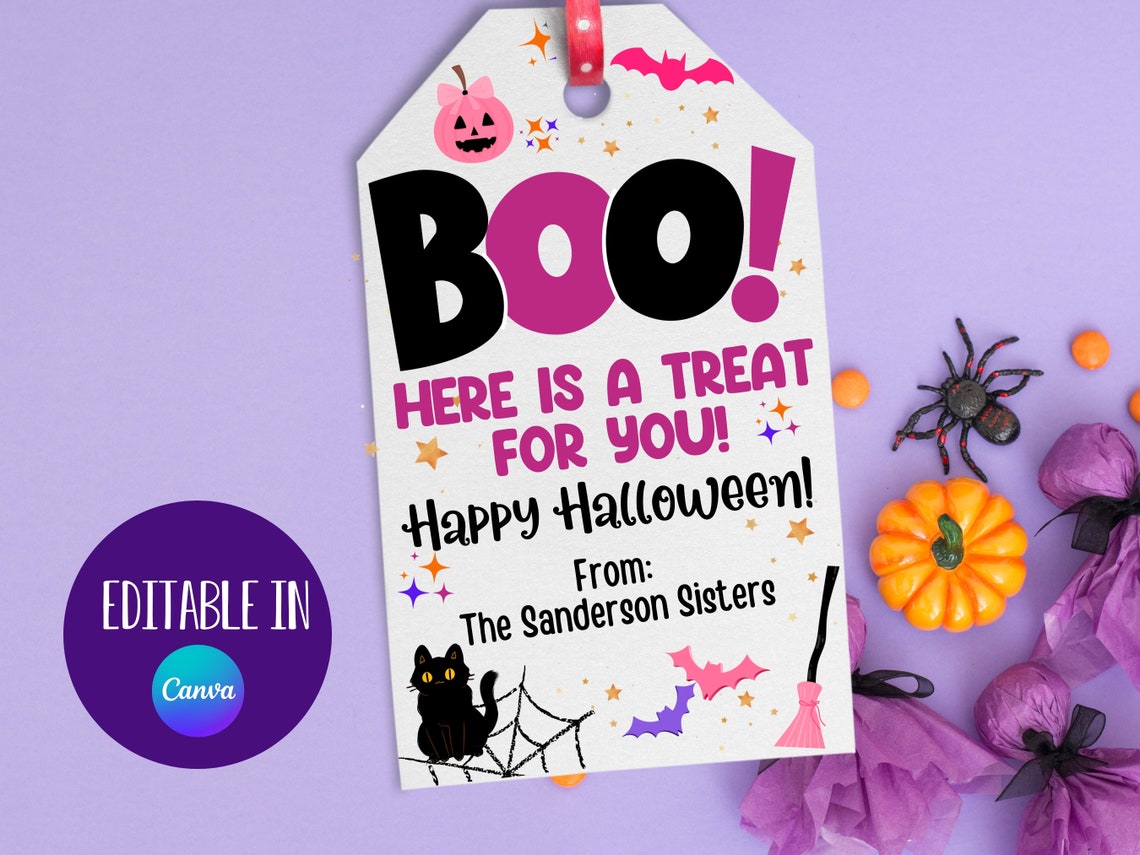 Halloween Favor Tags, Pink Boo Gift Tags, Trick or Treat Favor Tags ...