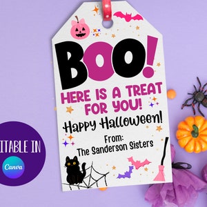 Halloween Favor Tags, Pink Boo Gift Tags, Trick or Treat Favor Tags ...