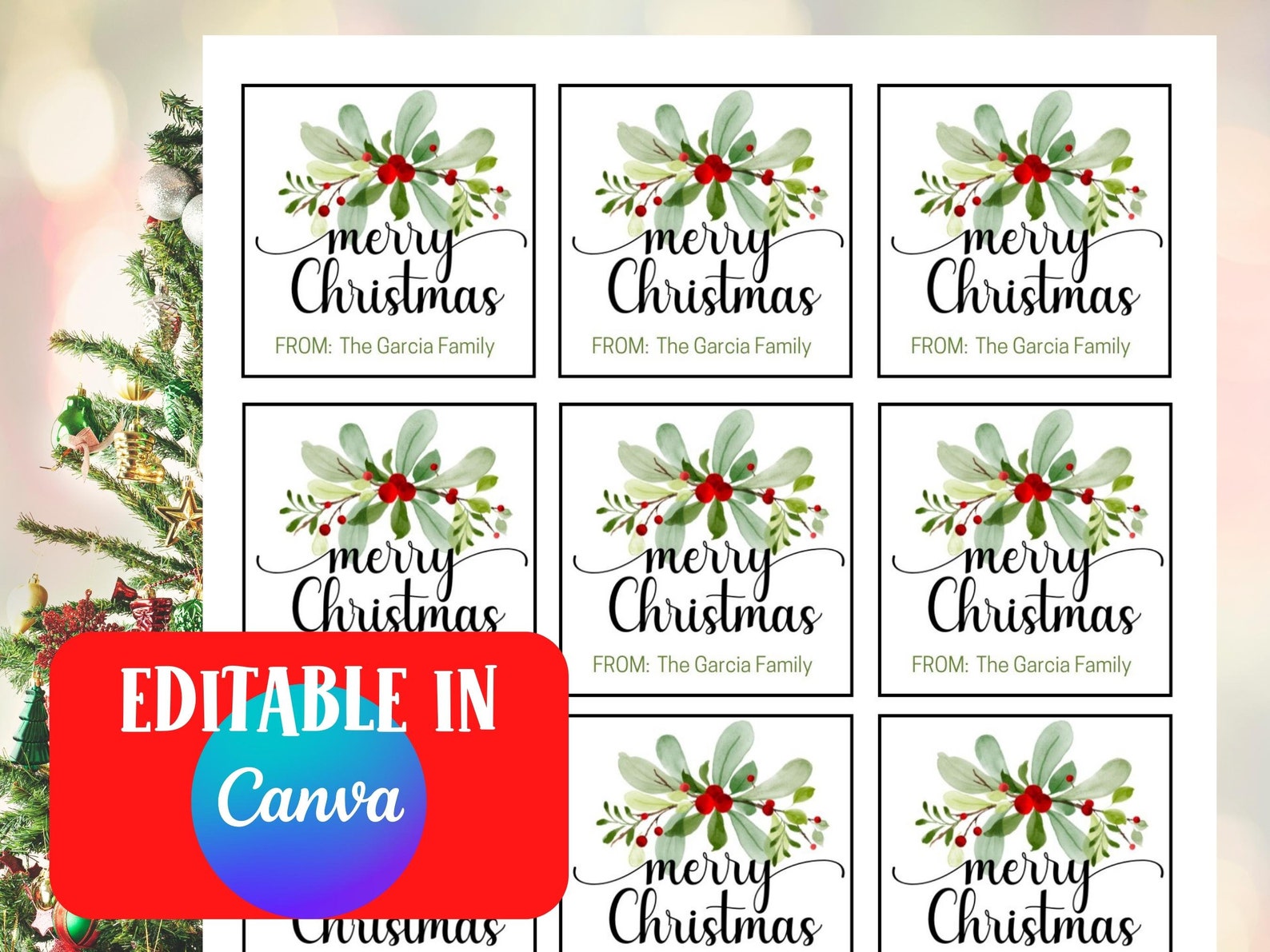 Editable Christmas Gift Tags Merry Christmas Holiday Tags - Etsy