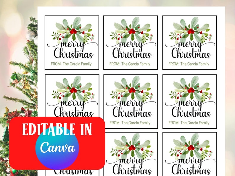 Editable Christmas Gift Tags, Merry Christmas Holiday Tags, Christmas ...