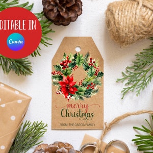 Editable Christmas Gift Tags, Merry Christmas Holiday Tags, Christmas ...