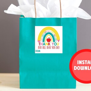 Teacher Appreciation Tag, Teacher Thank You Gift Tag, Teacher Rainbow ...