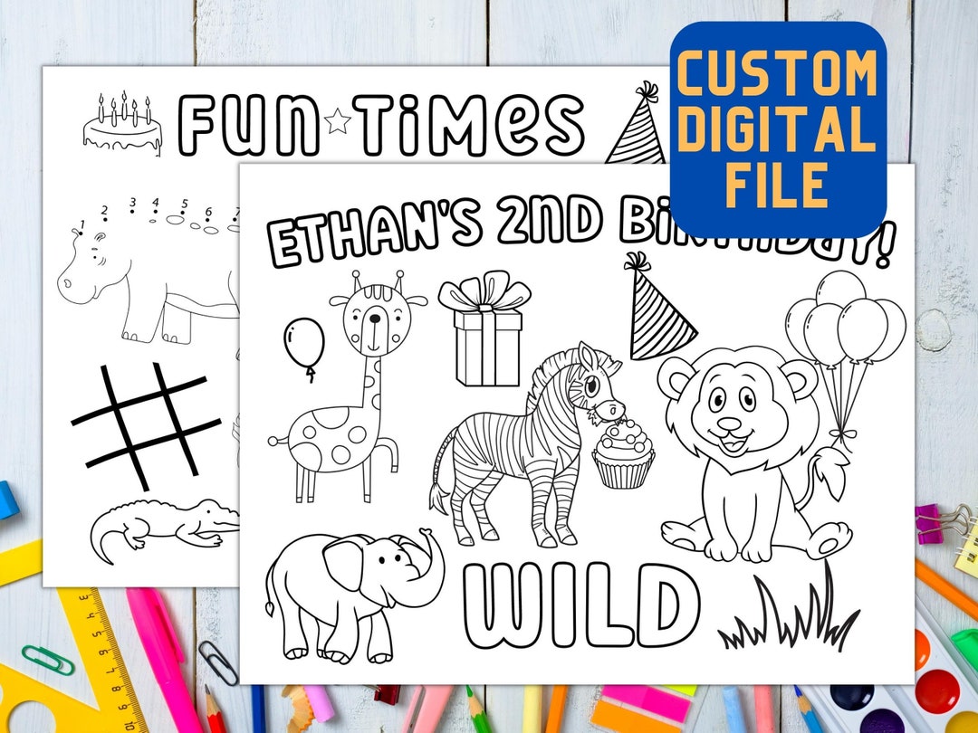 Zoo Animals Coloring Page, Birthday Coloring Activity, Wild Animals ...