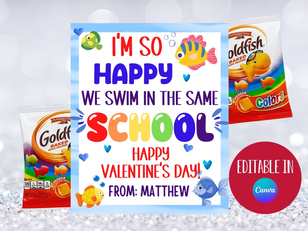 Gold Fish Valentine's Day Tag, Swedish Valentine's Day Card, School ...
