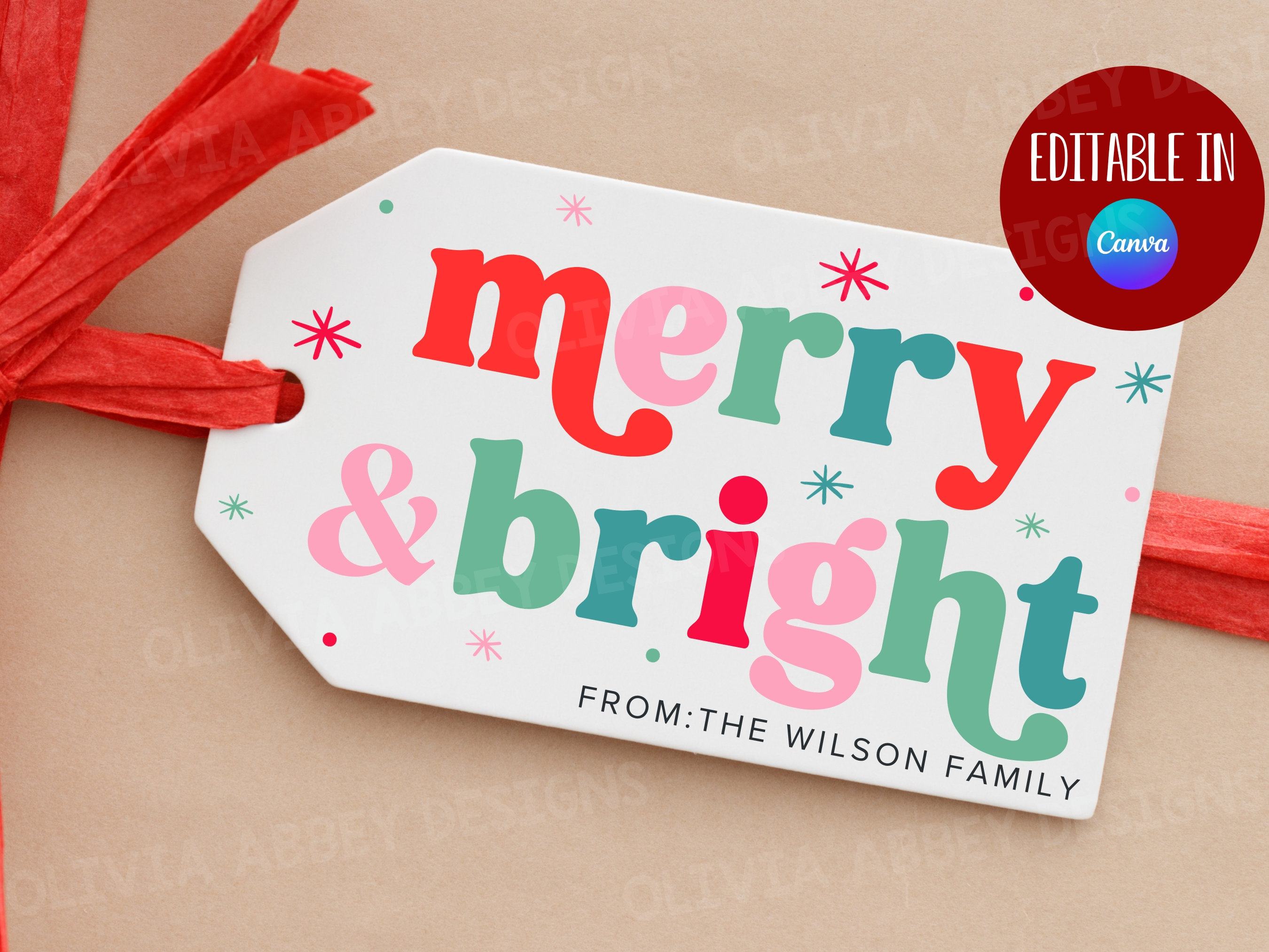 Printable Merry & Bright Christmas Gift Tag, Editable Christmas Gift ...