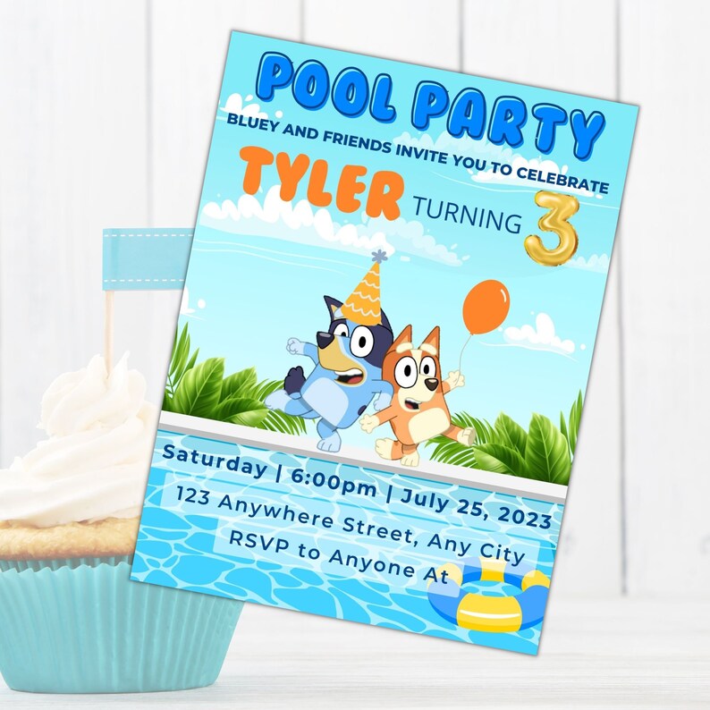 Bluey Pool Party Birthday Invitation Bluey Birthday Invite - Etsy
